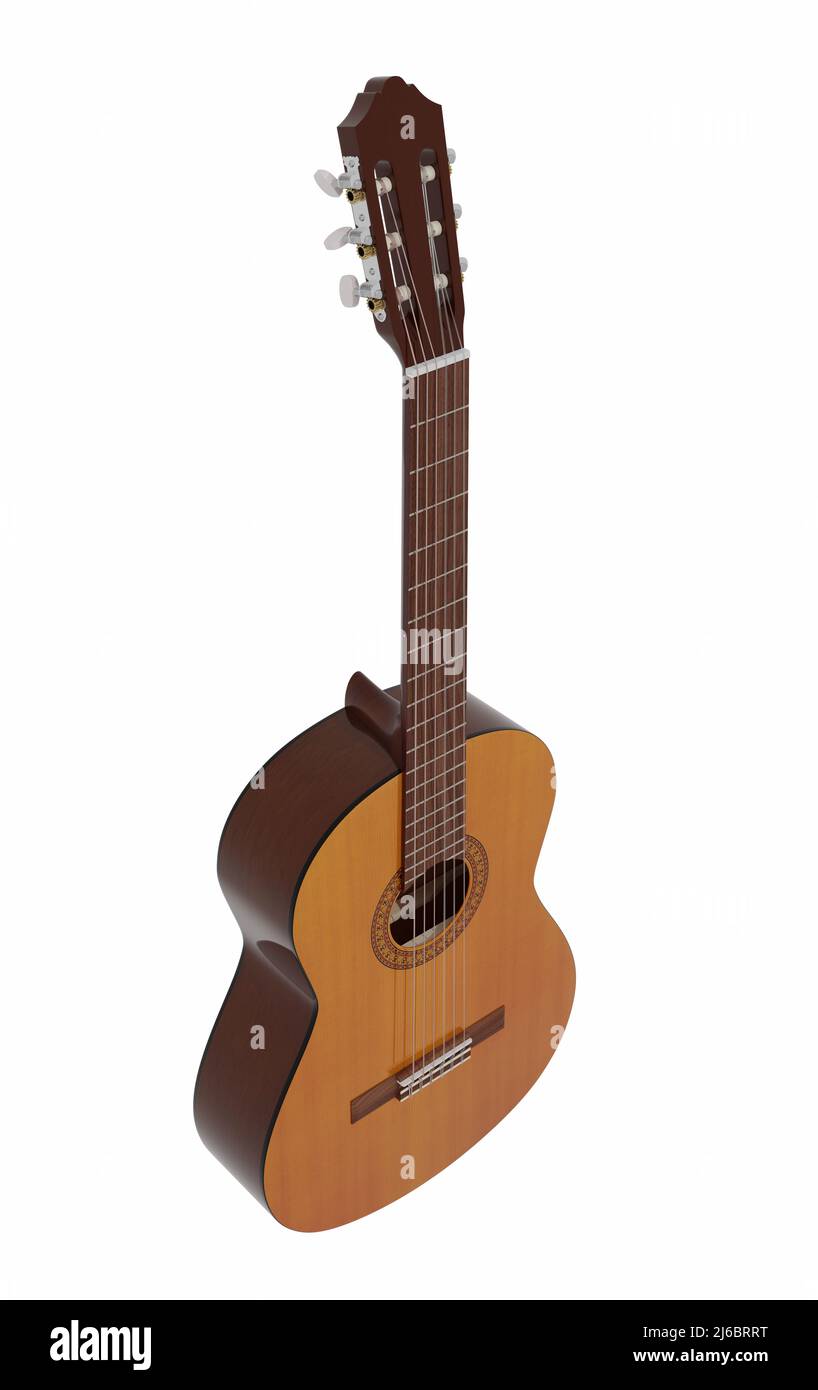 six-string wooden classical acoustic guitar isolated white background ...