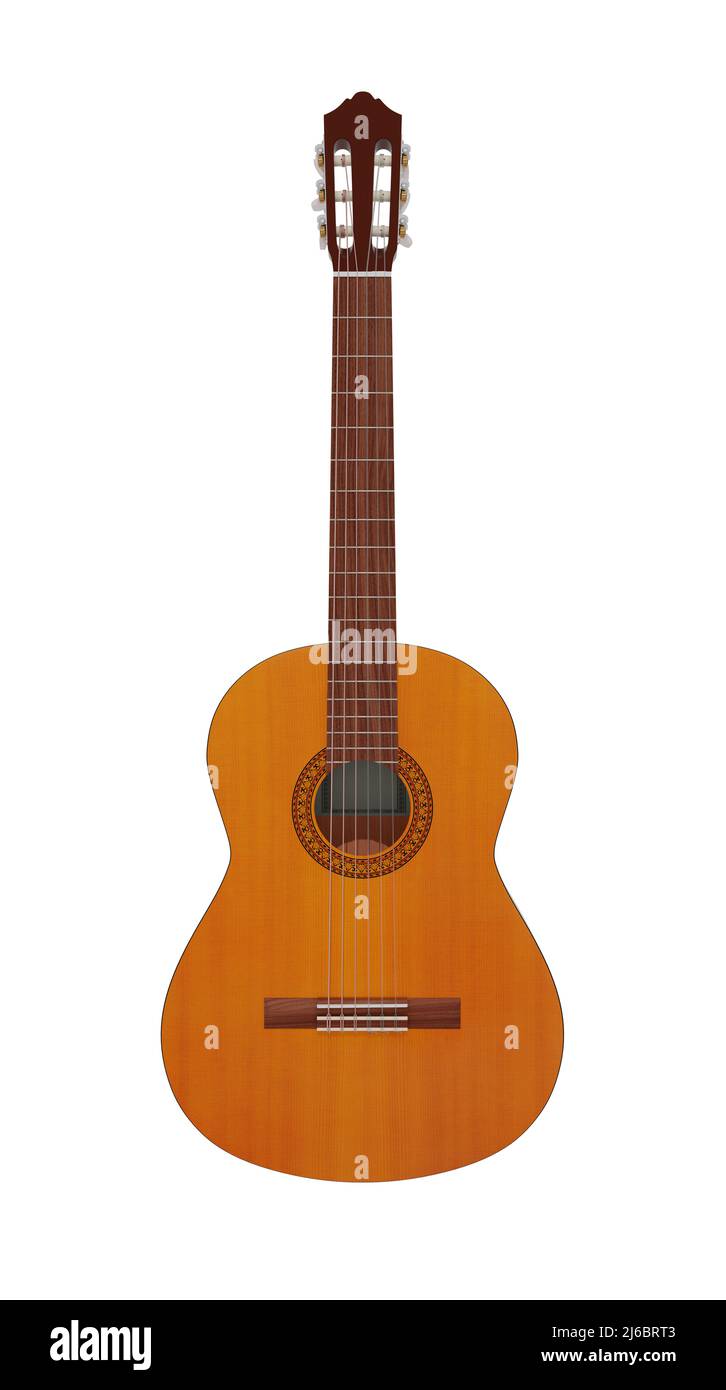 six-string wooden classical acoustic guitar isolated white background ...