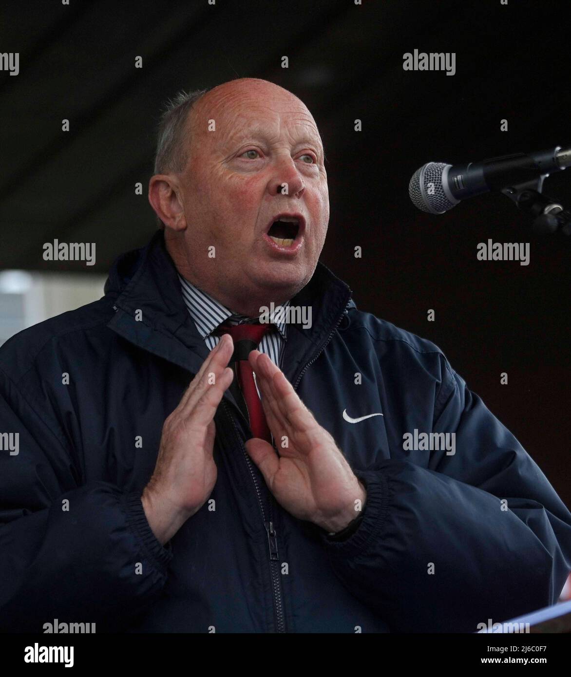Jim Allister of the TUV, speaks during a anti-Northern Ireland Protocol ...