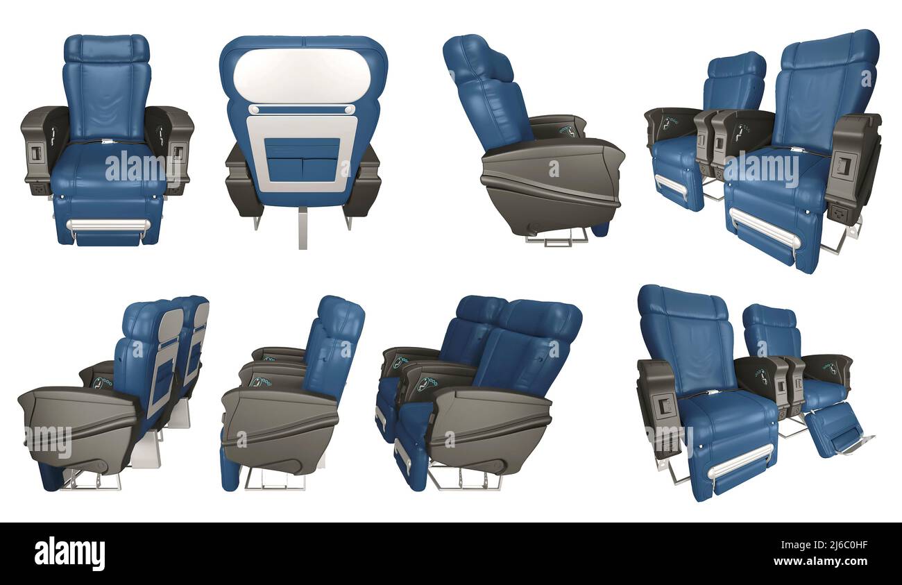 Set Aircraft passenger chairs with pillows. 3D rendering, First Class ...