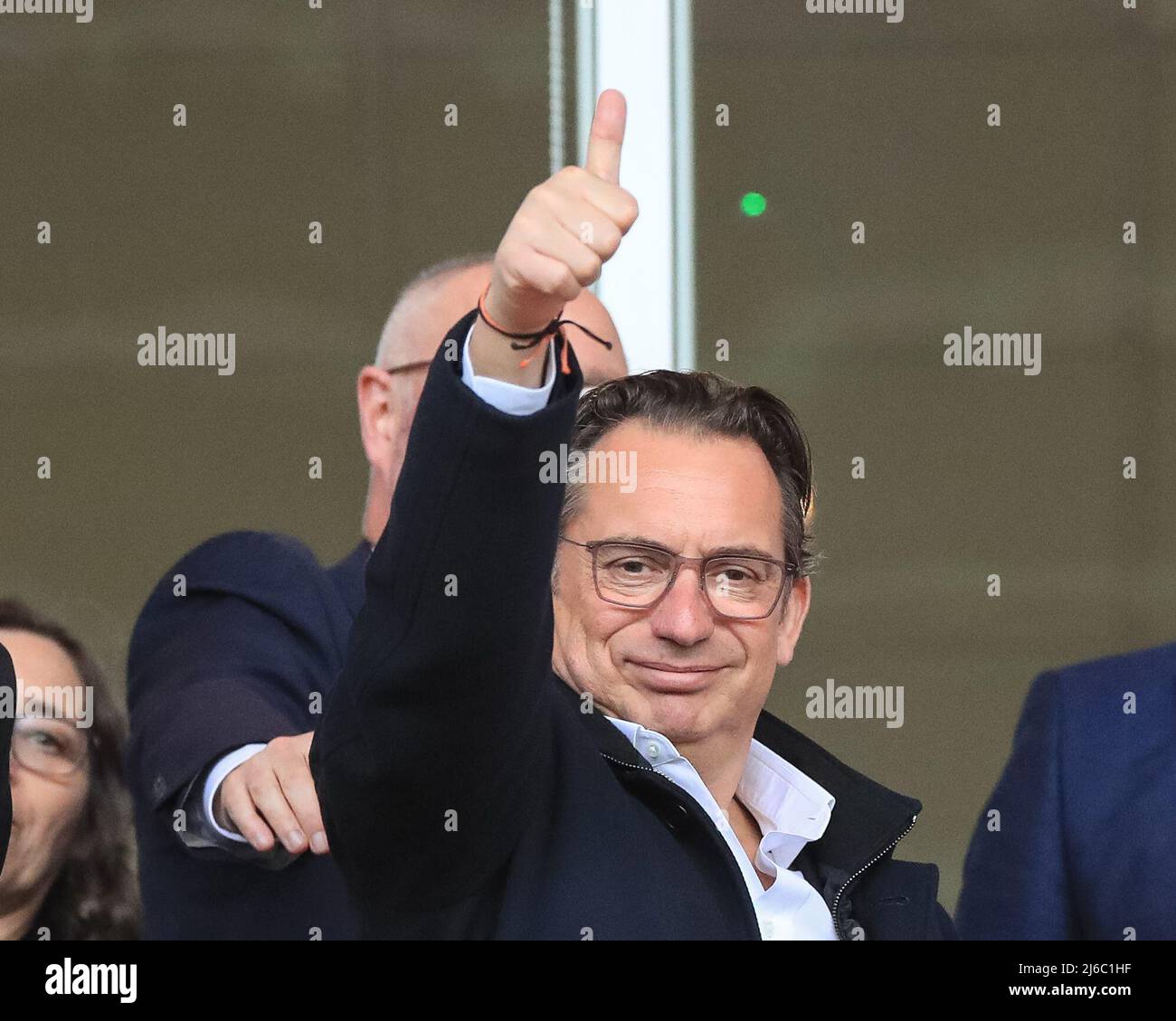 Simon Sadler owner of Blackpool gives the Blackpool fans the thumbs up ...