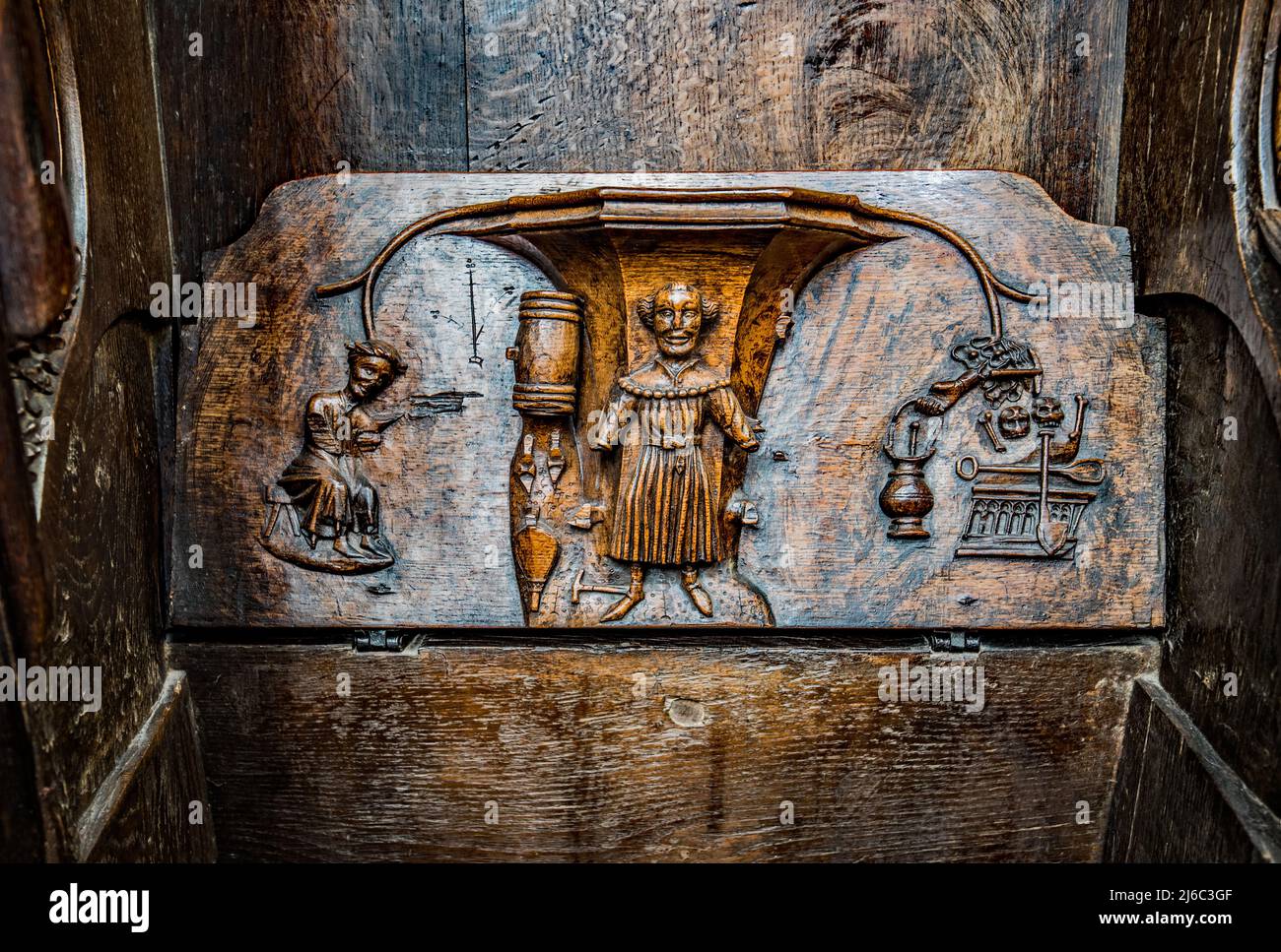 Misericords are small wooden structures formed on the underside of a ...