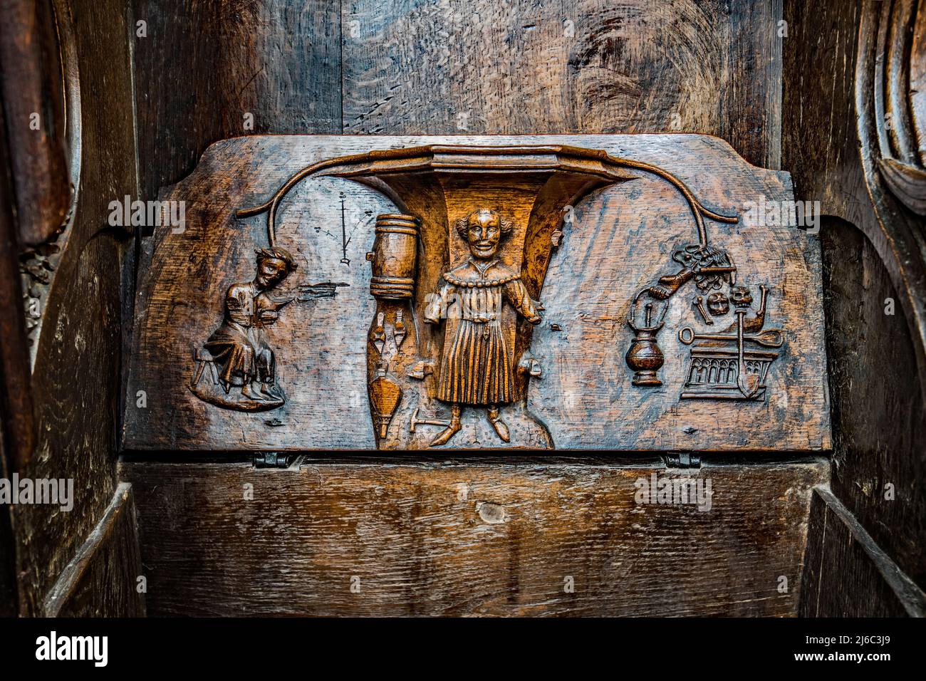 Misericords are small wooden structures formed on the underside of a ...