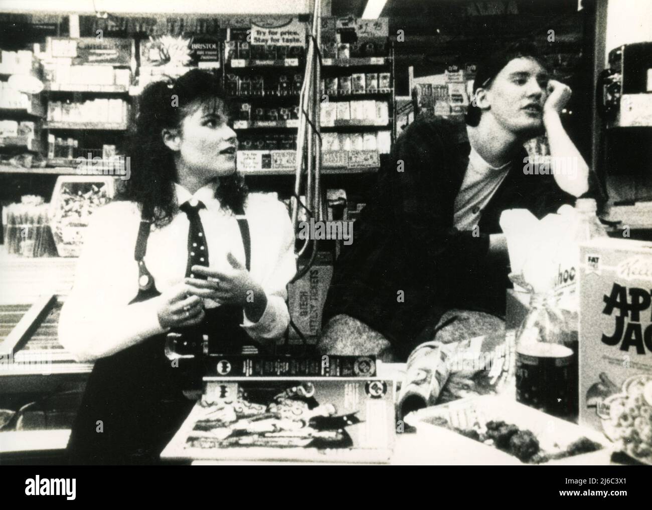 Actor Jeff Anderson and actress Lisa Spoonauer in the movie Clerks, USA ...