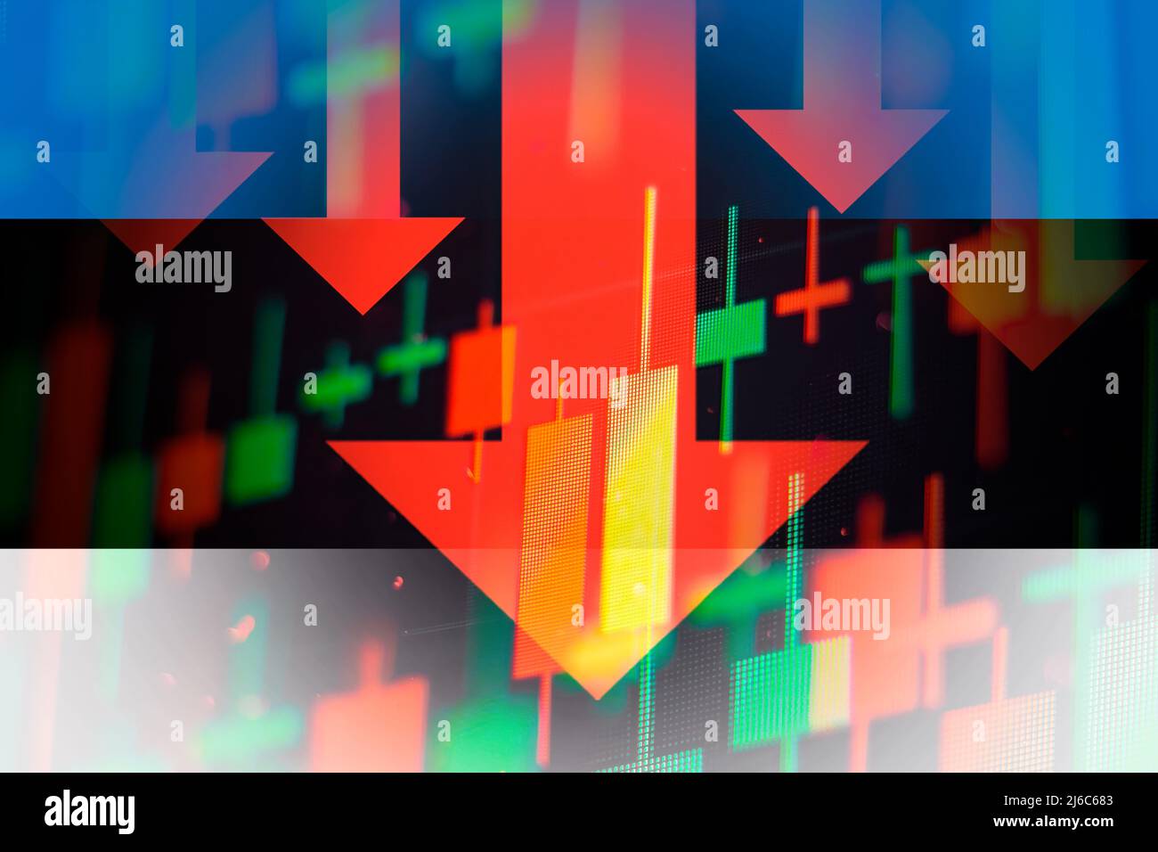 Dropping arrows showing decreasing trend in economy in global crisis or ...