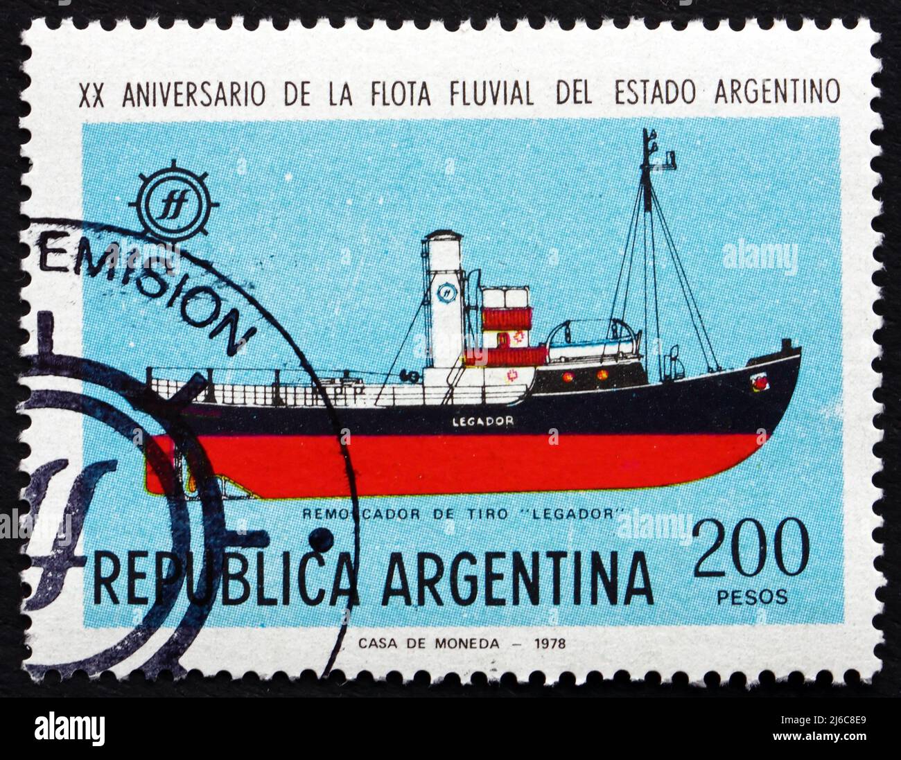 ARGENTINA - CIRCA 1978: a stamp printed in the Argentina shows Tug ...