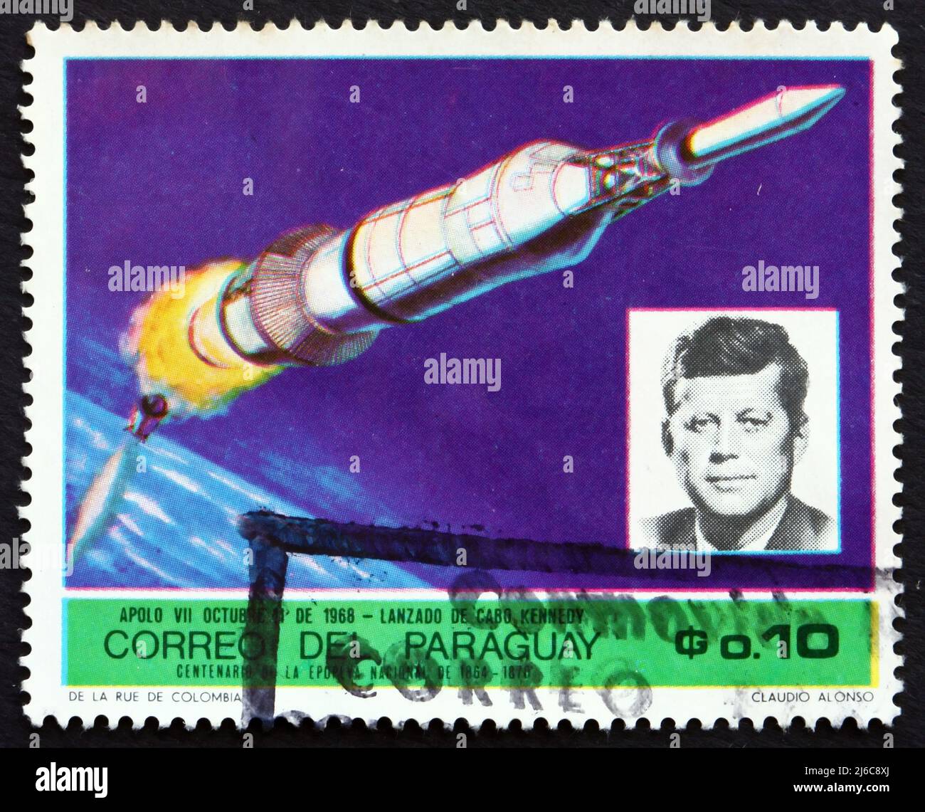 PARAGUAY - CIRCA 1969: a stamp printed in Paraguay shows Apollo 7 and ...