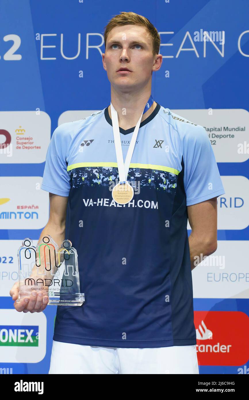 Danish player, Viktor Axelsen poses with his gold medal after winning ...