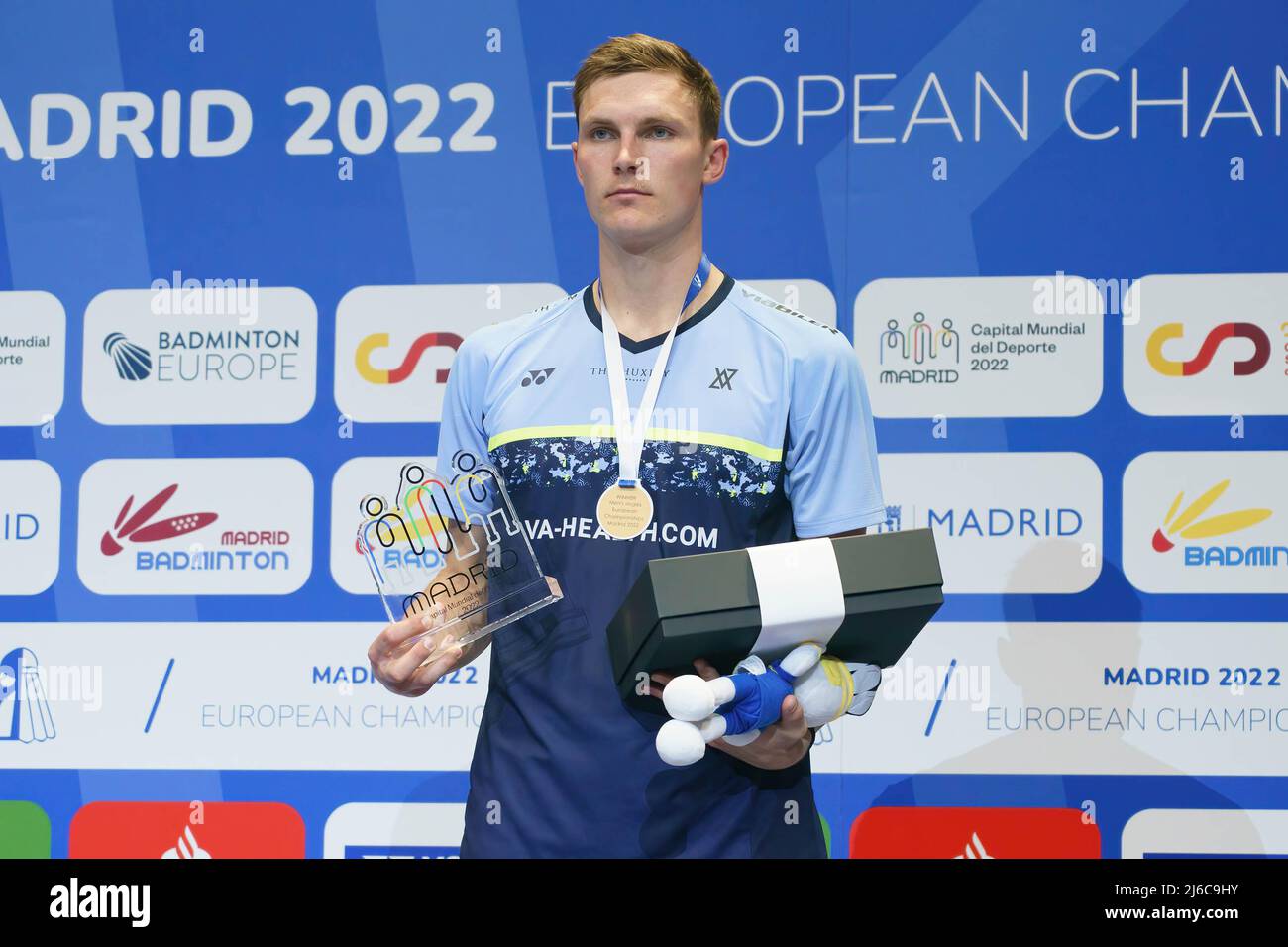 Danish player, Viktor Axelsen poses with his gold medal after winning ...