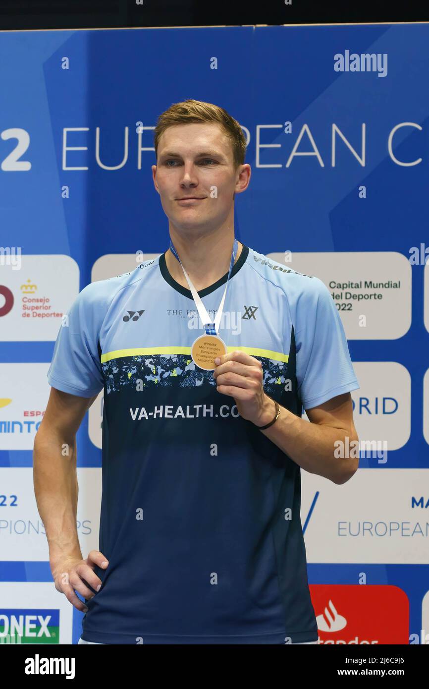 Danish player, Viktor Axelsen poses with his gold medal after winning ...