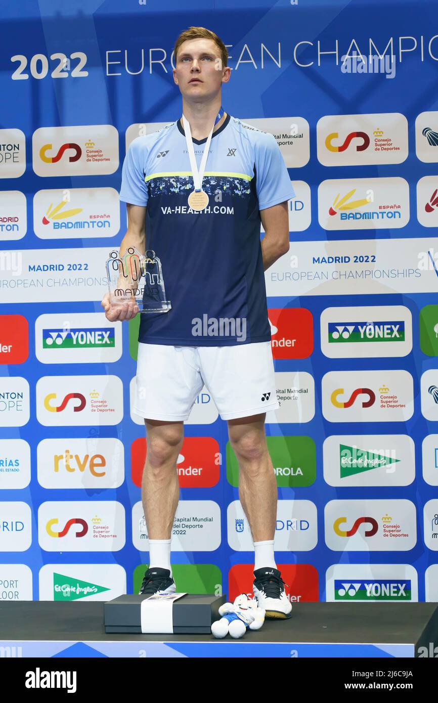 Danish player, Viktor Axelsen poses with his gold medal after winning ...