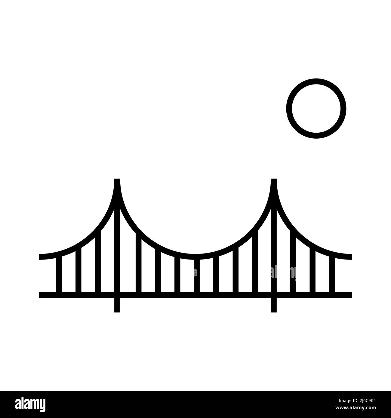 Silhouette bridge icon, urban architecture design, travel line ...