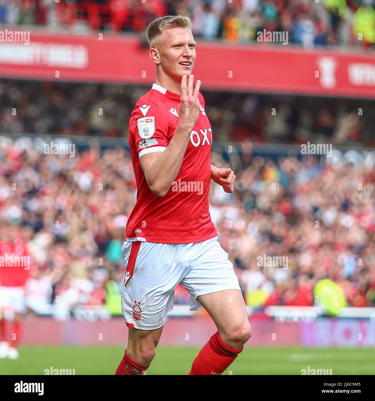 Sam Surridge #16 of Nottingham Forest celebrates scoring his third goal ...