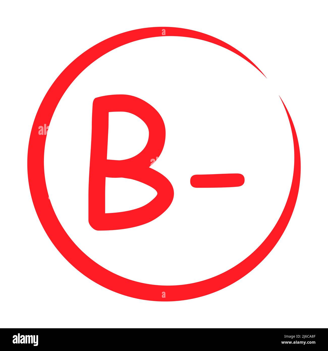 Grade result B minus. Hand drawn icon in red color. Test exam mark ...