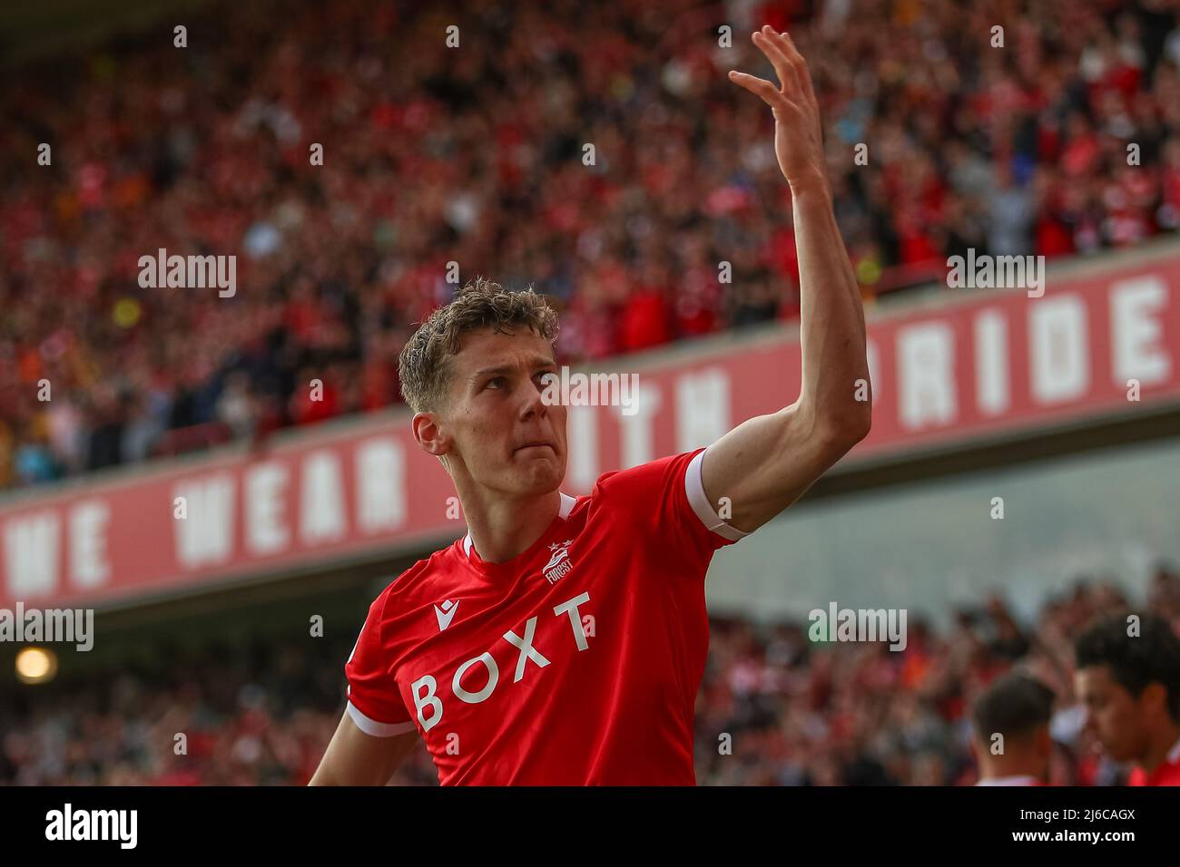Ryan Yates #22 of Nottingham Forest pumps up the crowd after Sam ...