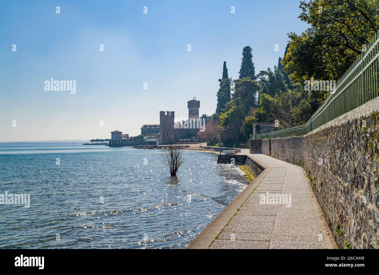 Italy, the east Garda lakefront of the Sirmione peninsula,with the old ...