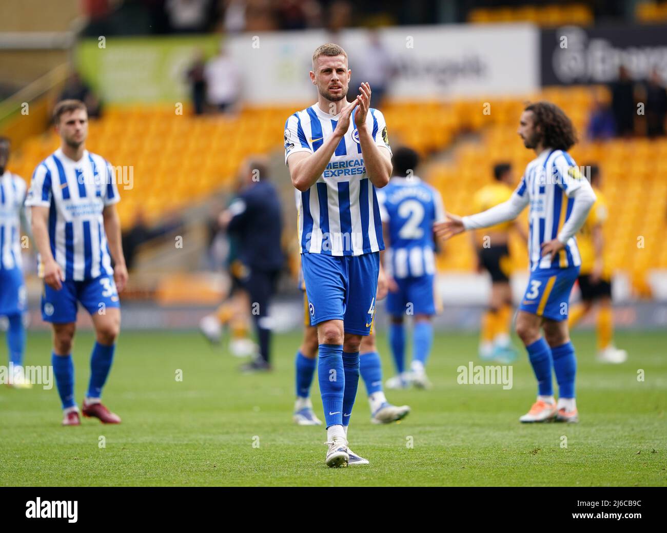 Brighton and Hove Albion's Adam Webster celebrates after the Premier ...