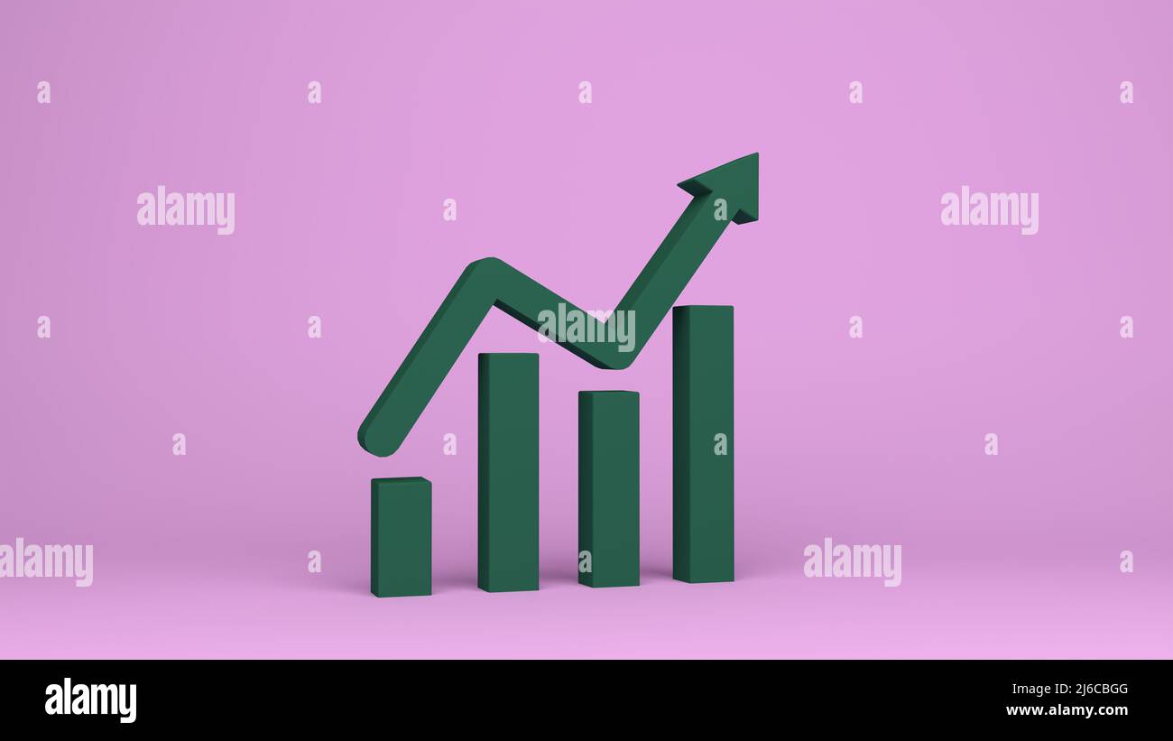 3d render Successful business bar graph chart with rising up arrow ...