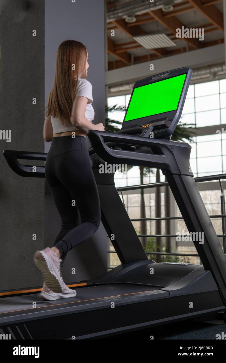 Indoors length young treadmill woman profile full exercise people, for ...