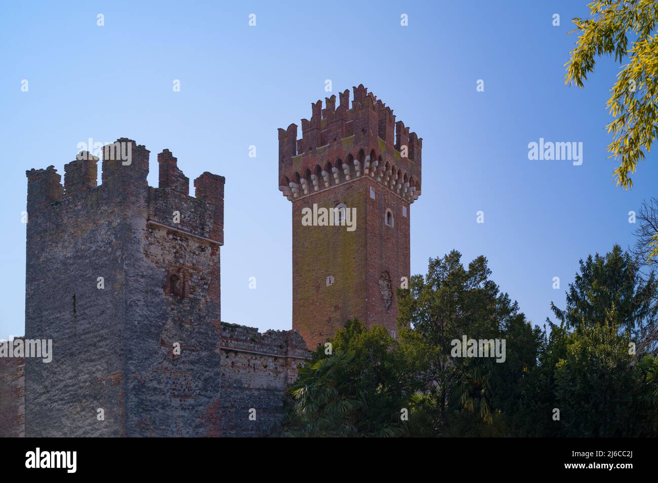 Italy, Lazise, upward view of the Scaligero castle Stock Photo - Alamy