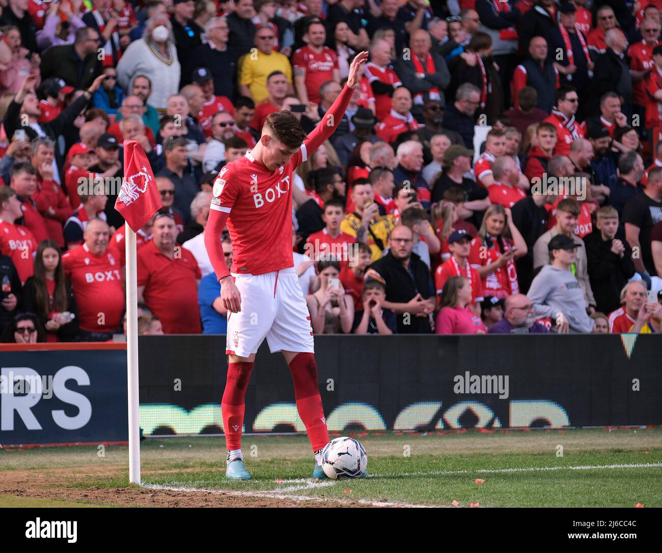 James Garner ()37 forest ) taking a corner During the EFL Champioinship ...