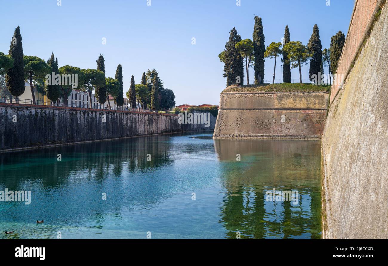 Italy, Peschiera del Garda, the ancient fortified walls of the town on ...