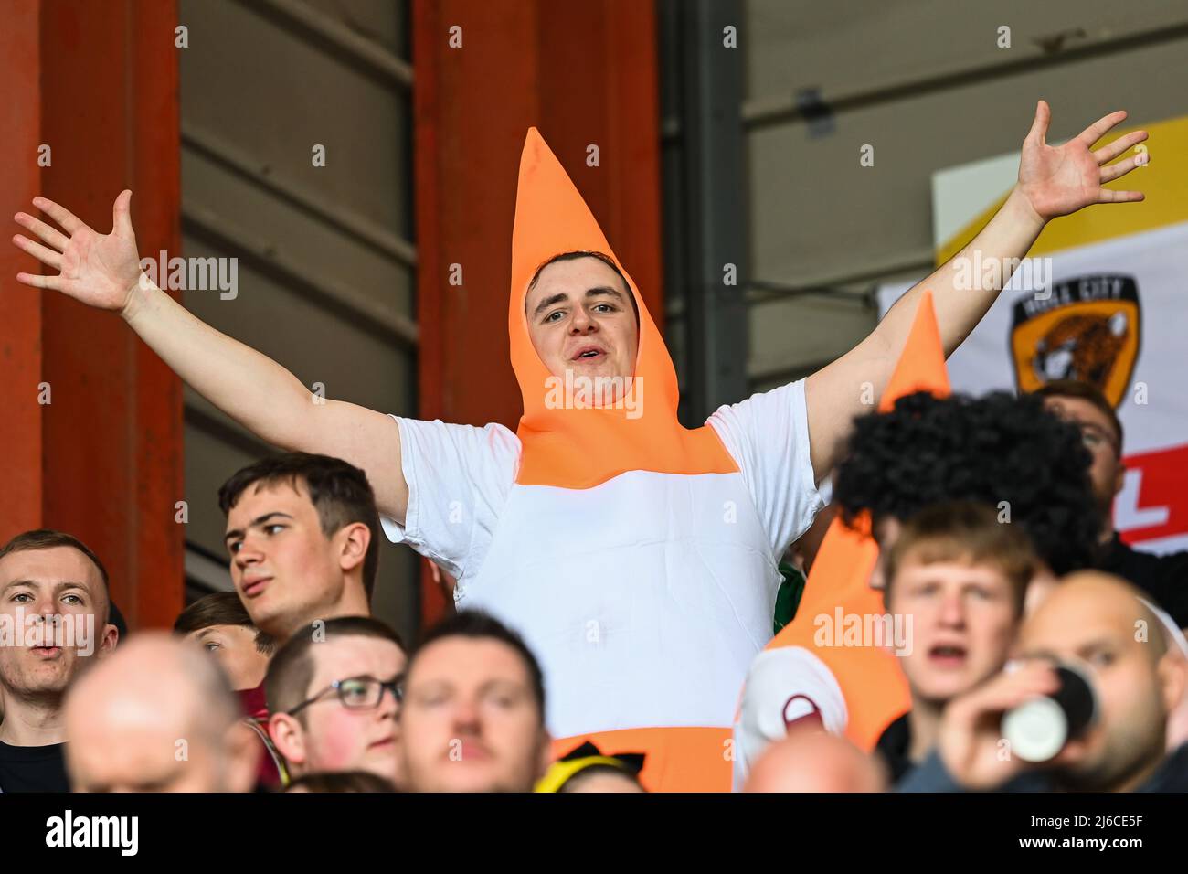 Hull City fans in fancy dress at Ashton Gate Stadium in , on 4/30/2022 ...