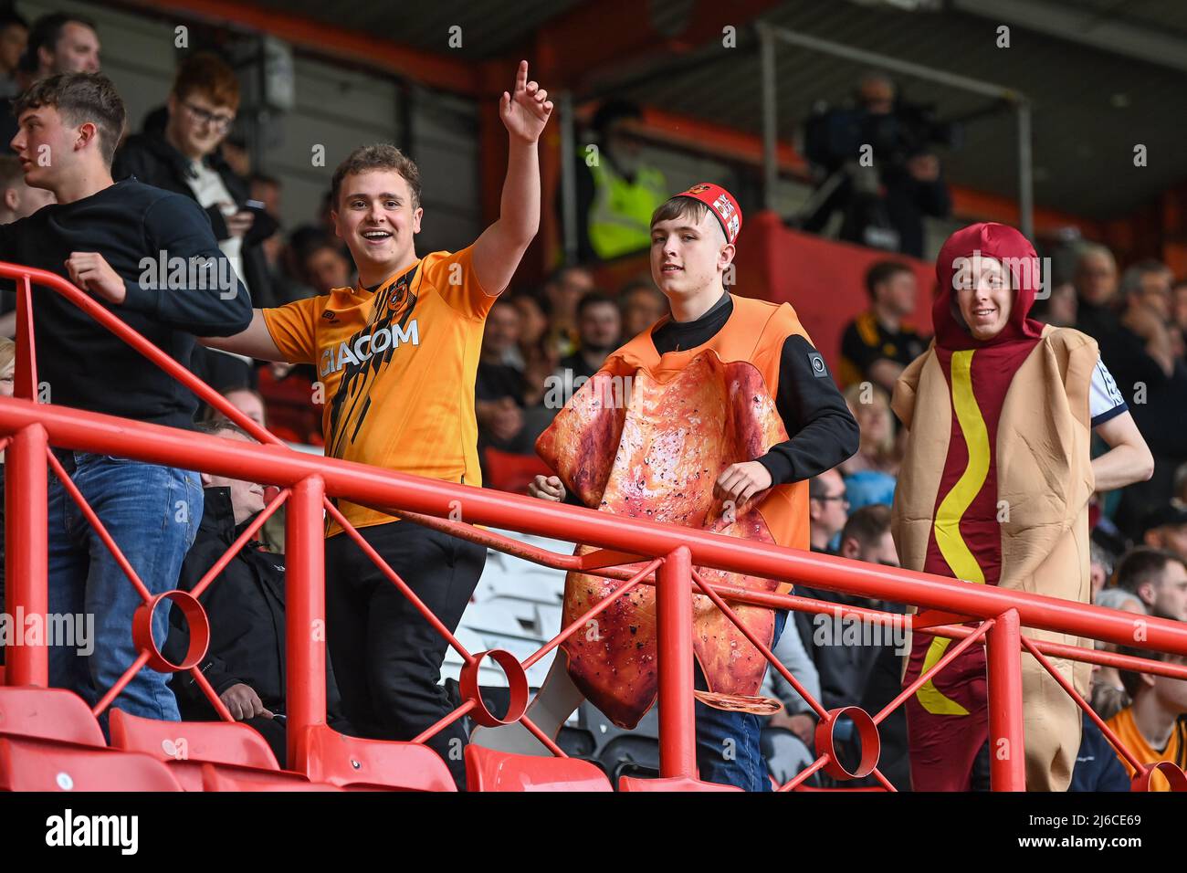 Hull City fans in fancy dress at Ashton Gate Stadium in , on 4/30/2022 ...