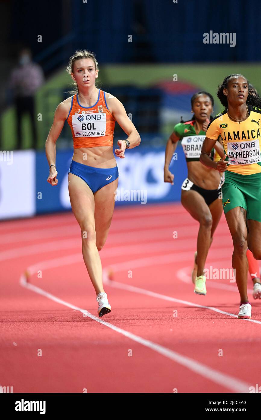 Femke Bol participating in the Belgrade 2022 World Indoor Championships ...