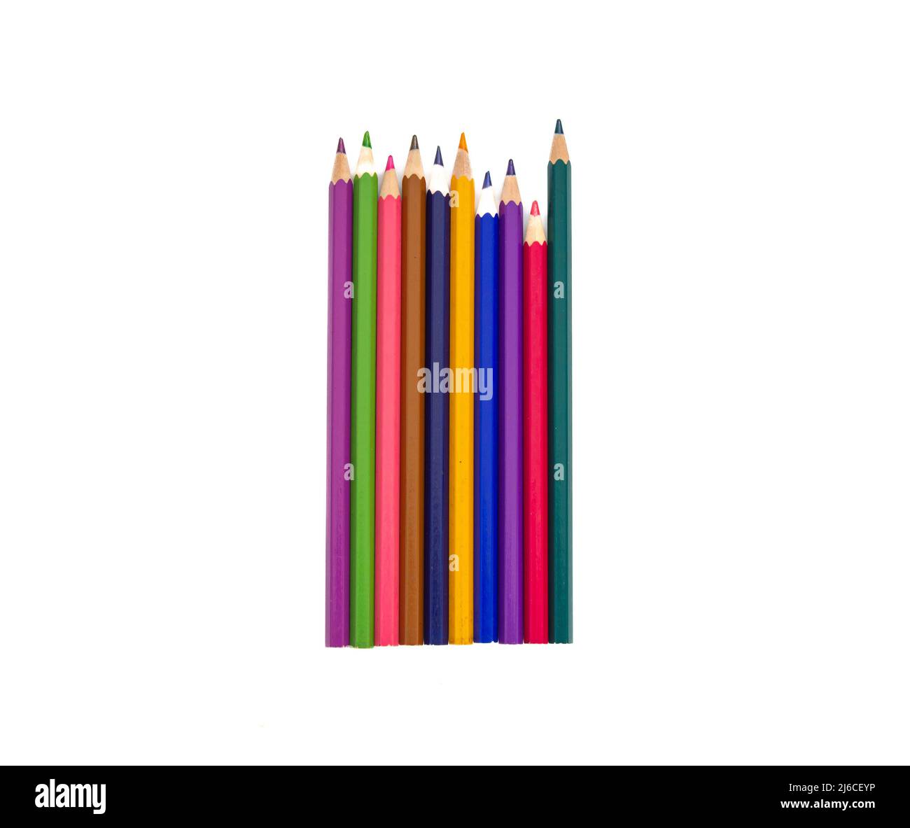Colorful crayons isolated on white background. Top view Stock Photo - Alamy