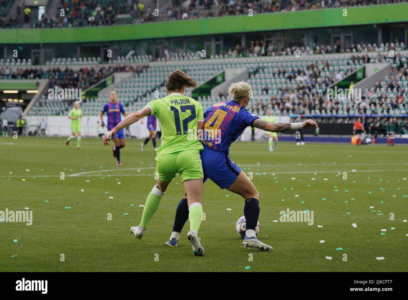 Ewa Pajor ( 17 Wolfsburg ) , Maria Leon ( 4 Barcelona ) during the UEFA ...