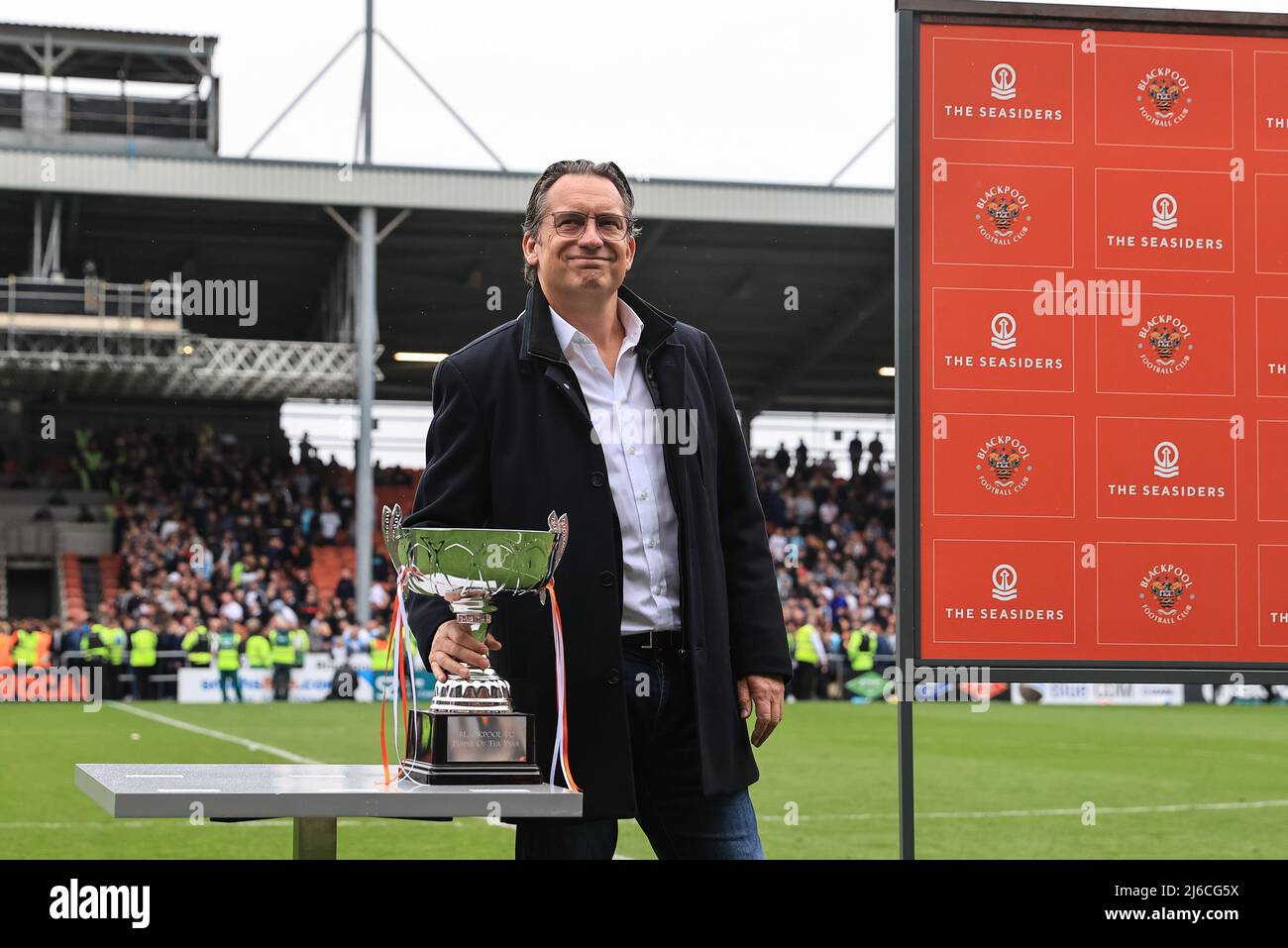 Simon Sadler owner of Blackpool with the Blackpool Player Of the Year ...