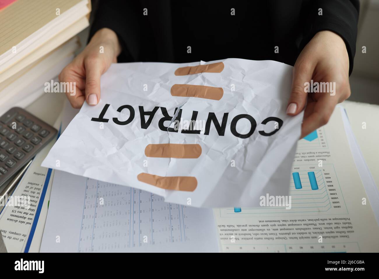 Torn sheet of paper with word contract glued with adhesive tape Stock ...