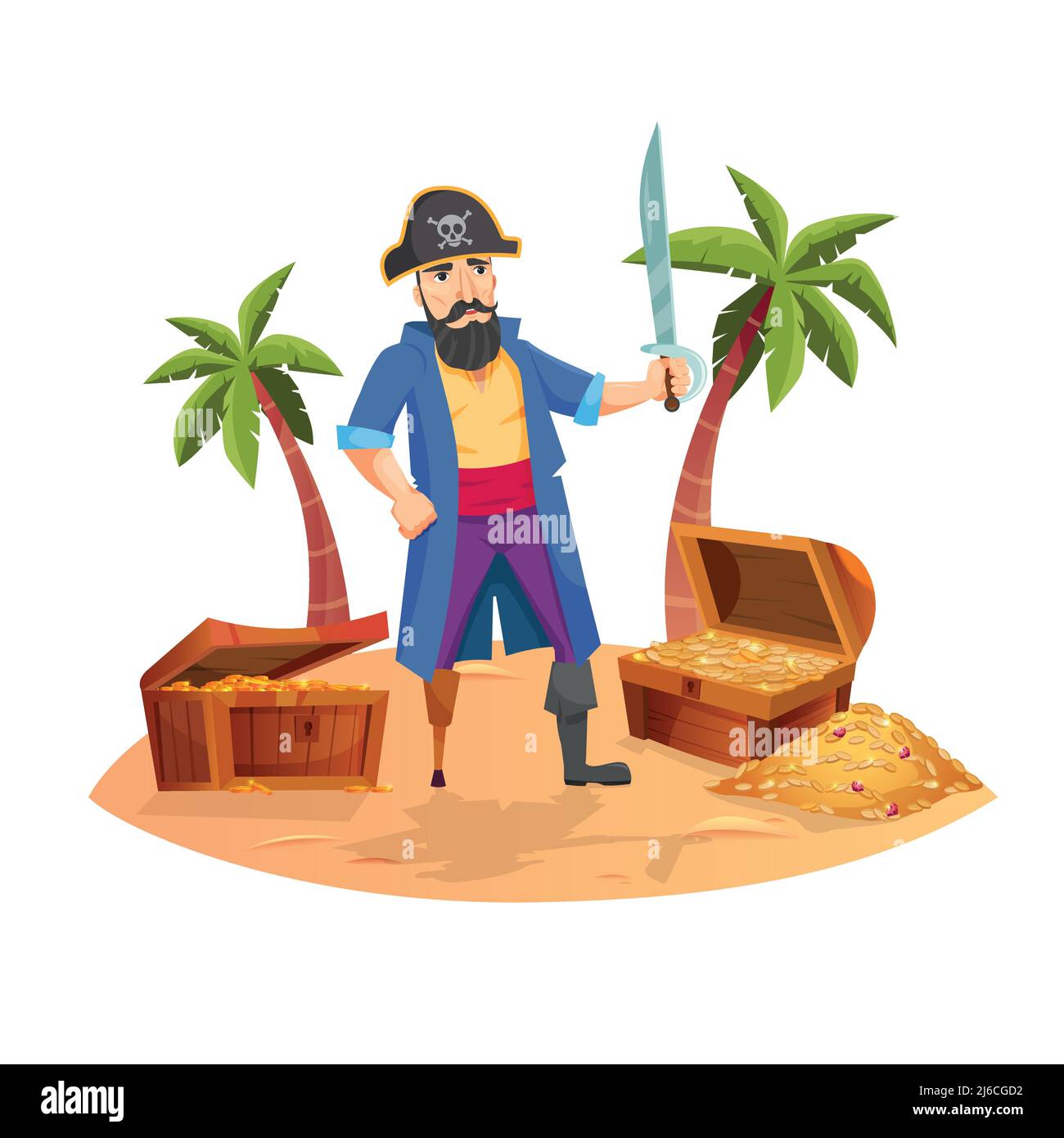 Pirate composition with island landscape cartoon human character with ...