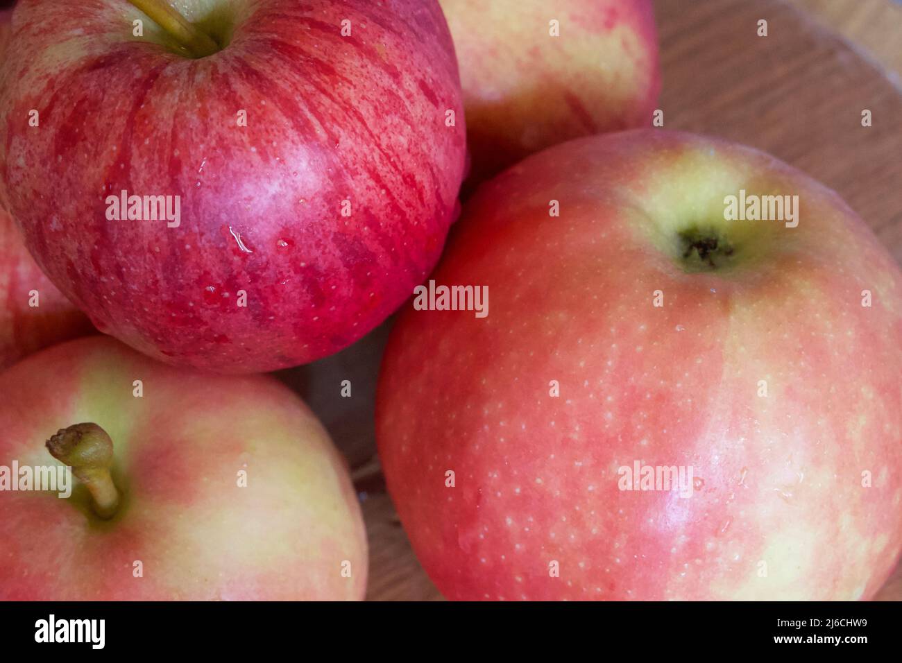 Several apples of the gala and Ligol varieties, a close-up shot Stock ...