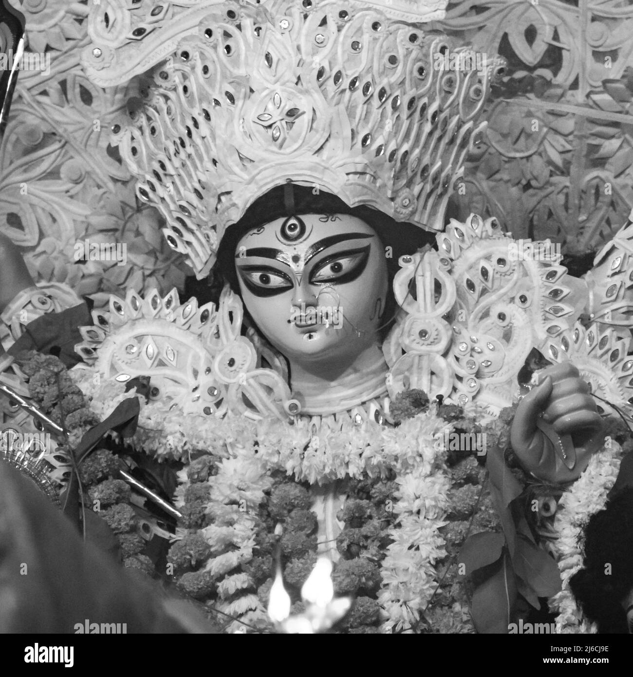 Goddess Durga with traditional look in close up view at a South Kolkata ...