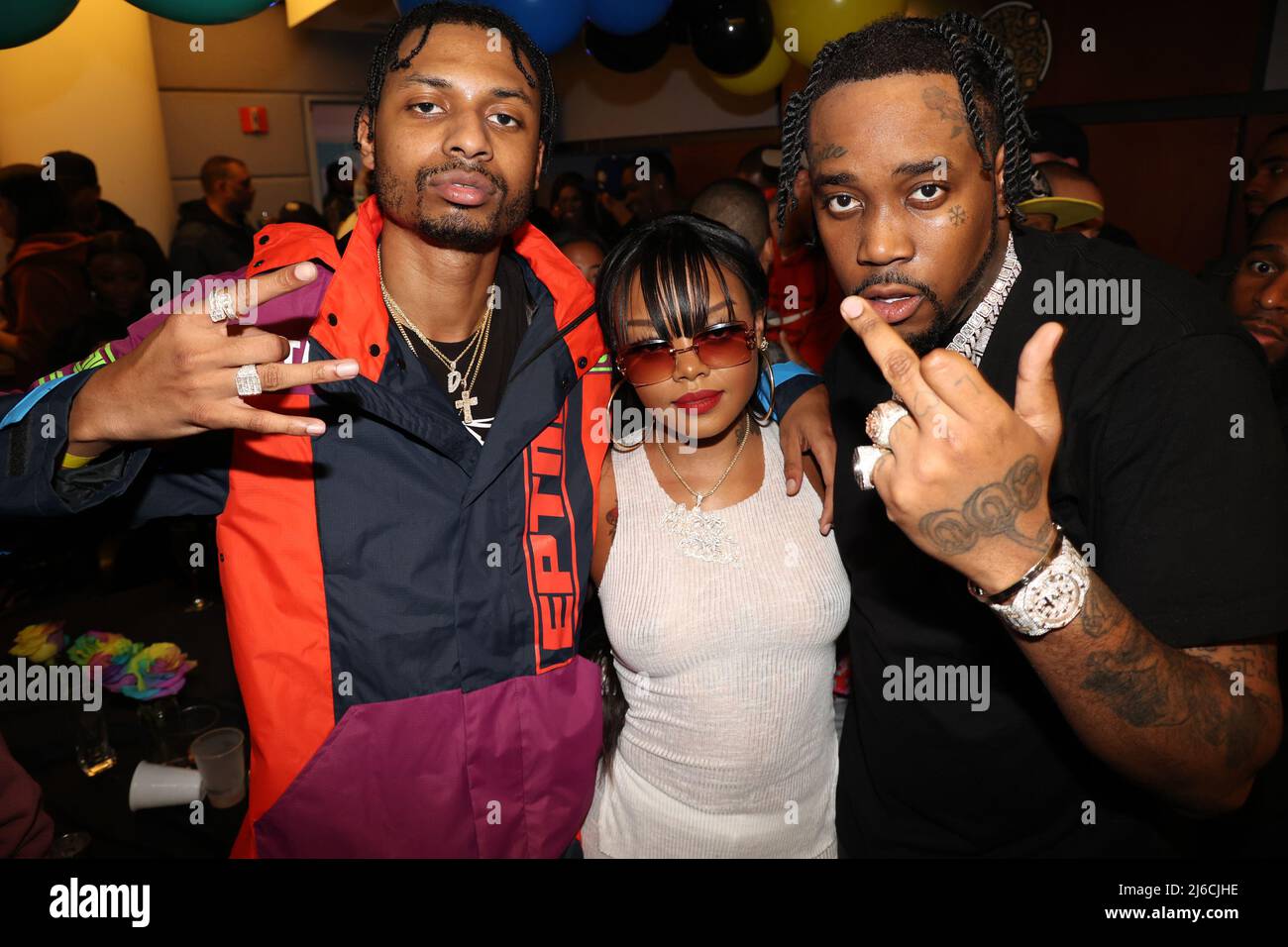 NEW YORK, NY- APRIL 29: Deon Young , Maliibu Miitch and Fivio Foreign ...