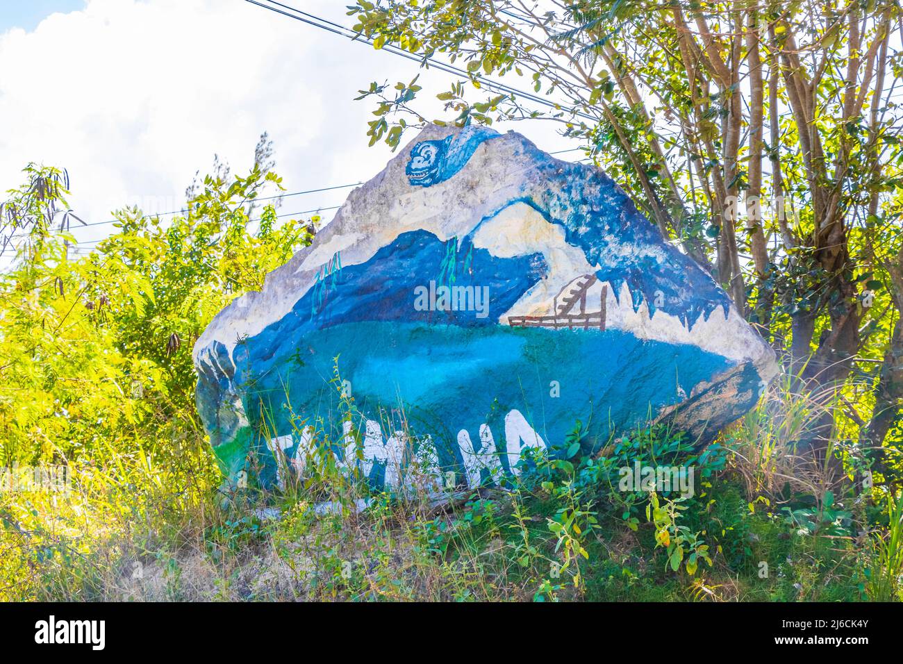 Quintana Roo Mexico 04. February 2022 Colorful stone rock boulder with ...