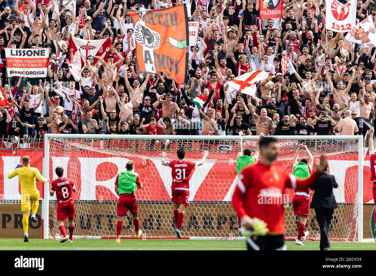 Ac Monza fans and ultra wave at the team at the end of the Serie B ...
