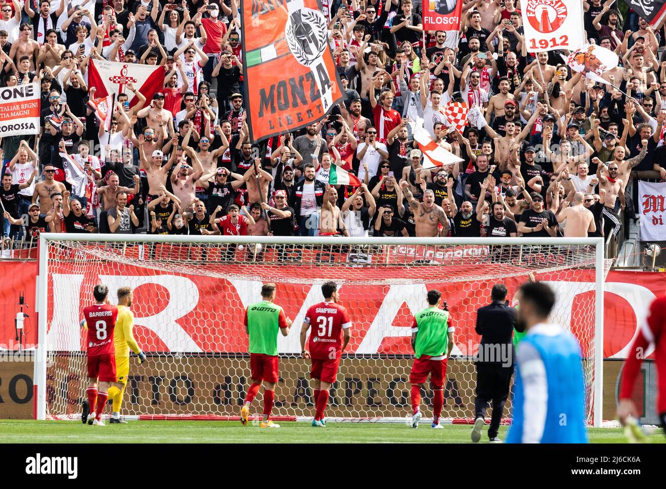 Ac Monza fans and ultra wave at the team at the end of the Serie B ...