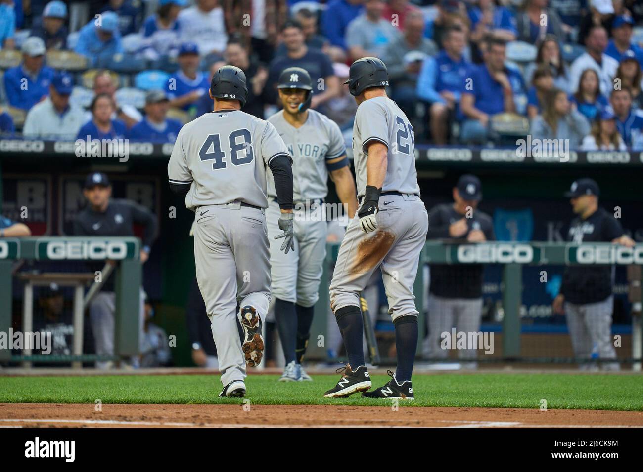 April 29 20261: New York first baseman Anthony Rizzo (48) hits a homer ...
