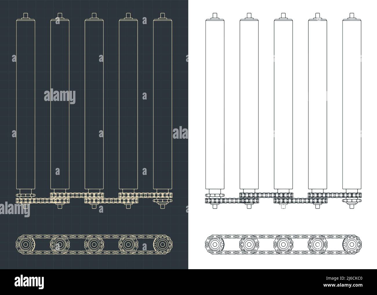 Stylized vector illustration of blueprints of chain transmission in a ...