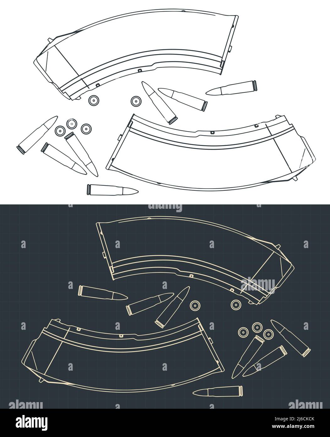 Stylized vector illustration of magazines and bullets for assault ...