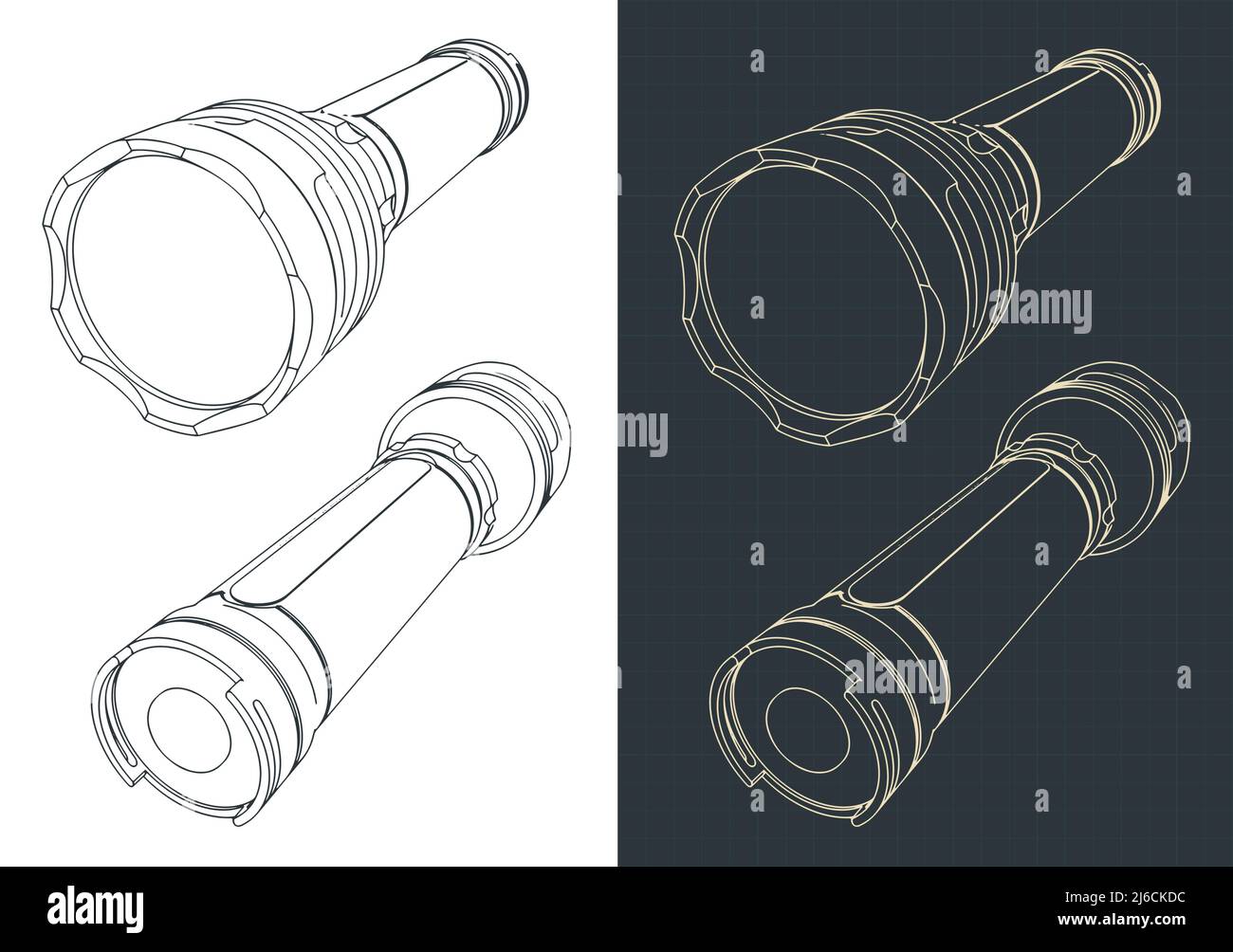 Stylized vector illustration of blueprints of flashlight Stock Vector ...