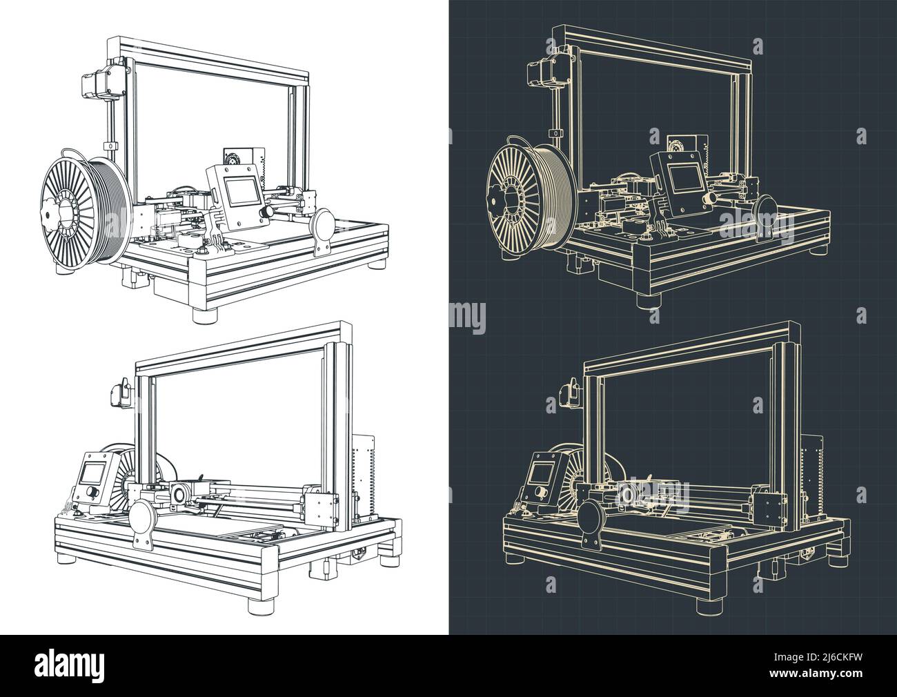 Stylized vector illustration of drawings of 3D printer Stock Vector ...