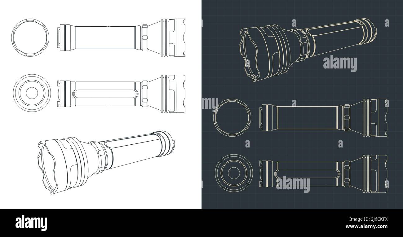 Stylized vector illustration of blueprints of flashlight Stock Vector ...