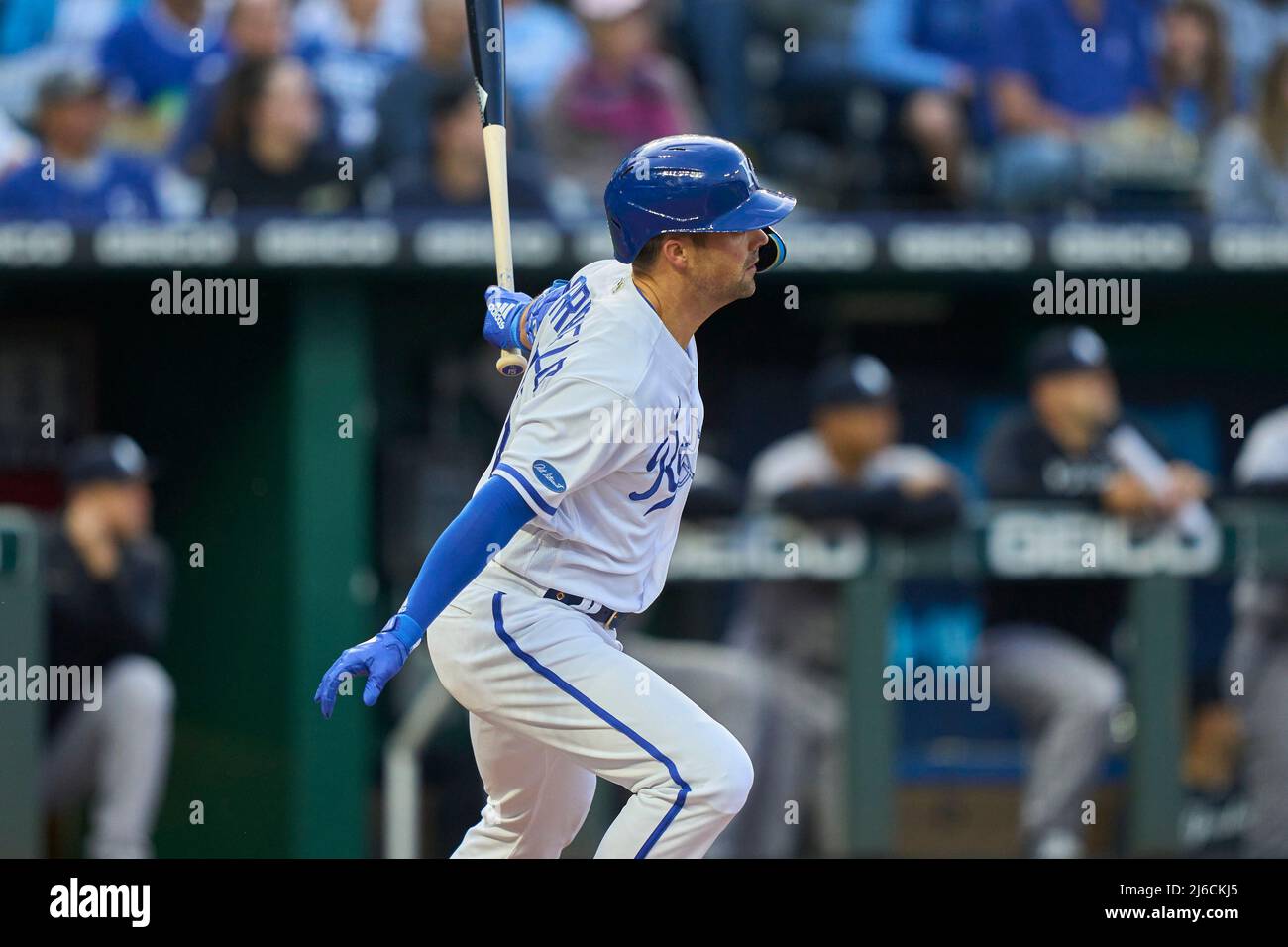 April 29 20261: Kansas City second baseman Whit Merrifield (15) gets a ...