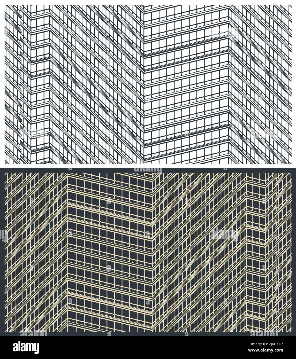 Stylized vector illustration of drawings of skyscraper facade close up ...