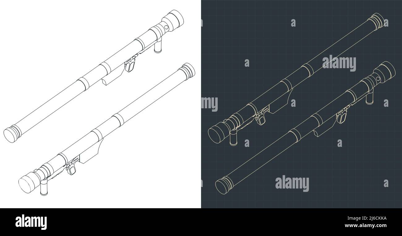 Stylized vector illustration of isometric blueprints of man-portable ...