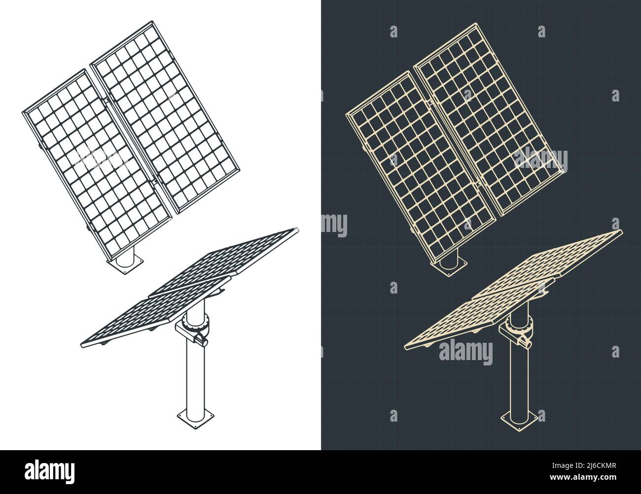 Stylized vector illustration of isometric blueprints of solar panels ...
